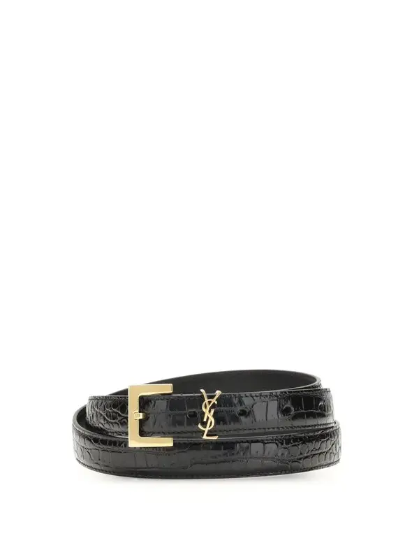 Saint Laurent Crocodile-effect Belt - Black