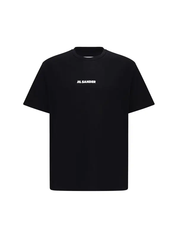 JIL SANDER Crewneck Cotton T-shirt With Printed Logo - Black