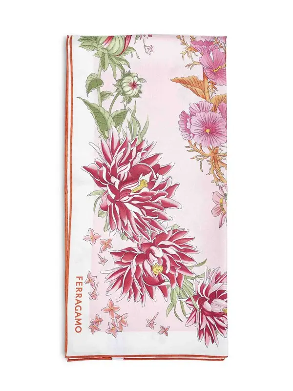 FERRAGAMO Orange Primavera-print Silk Scarf