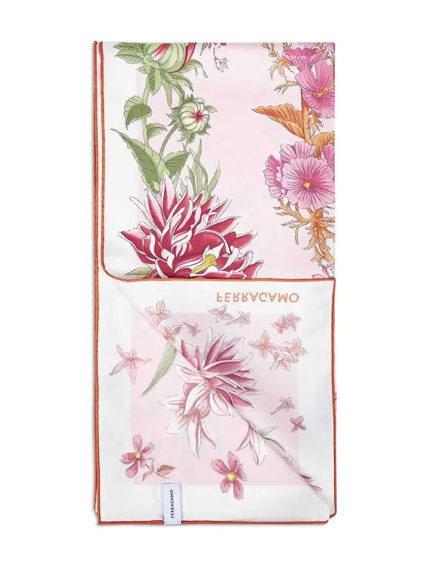 FERRAGAMO Orange Primavera-print Silk Scarf