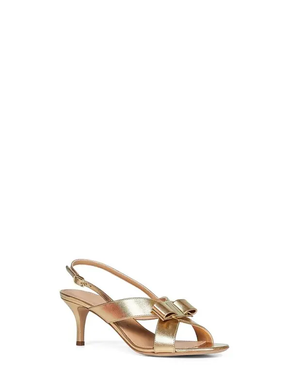 FERRAGAMO Gold Laminated Nappa Leather Rima Vara Bow Sandals - Multicolor