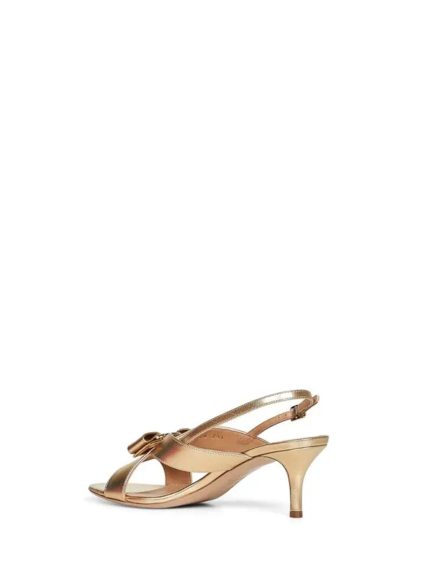 FERRAGAMO Gold Laminated Nappa Leather Rima Vara Bow Sandals - Multicolor