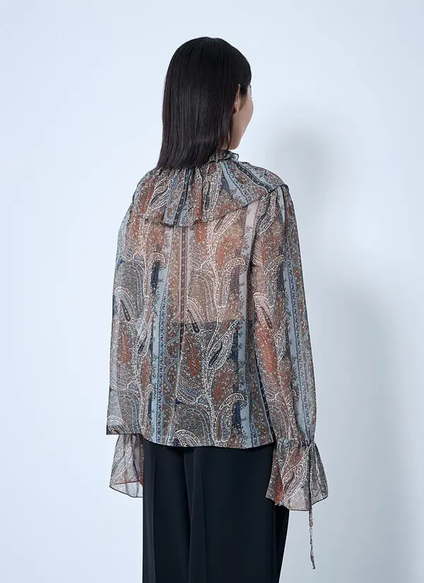 Saint Laurent Paisley Silk Blouse - Brown