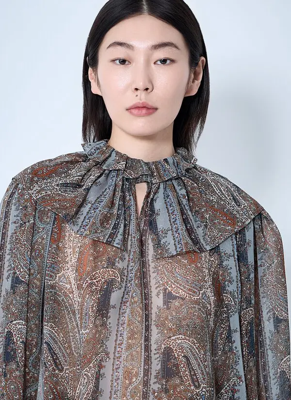 Saint Laurent Paisley Silk Blouse - Brown