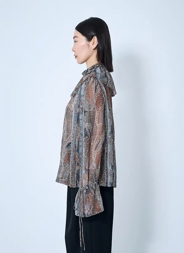 Saint Laurent Paisley Silk Blouse - Brown