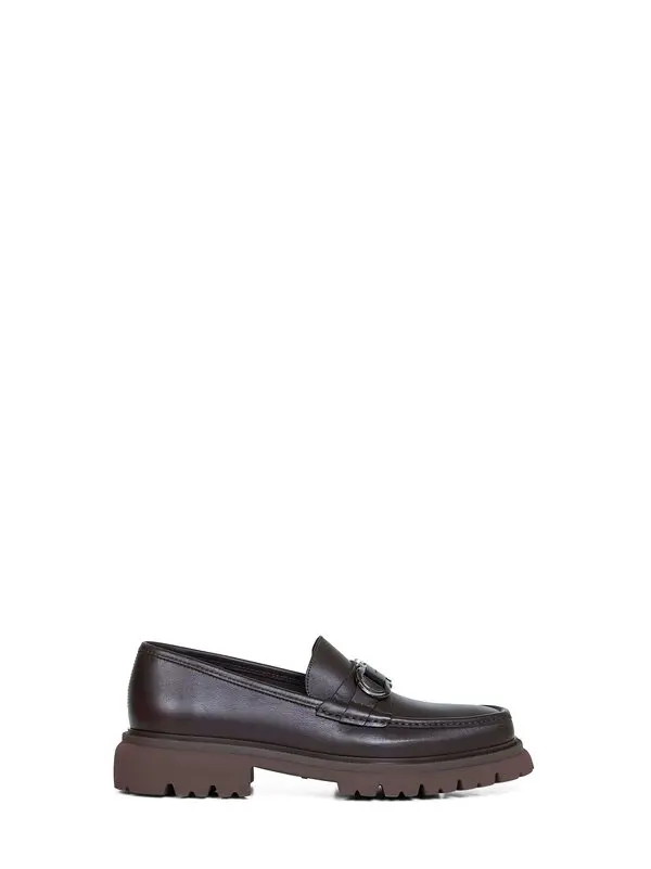 FERRAGAMO Dark Brown Cocoon Loafers With Gancini Ornament - Multicolor