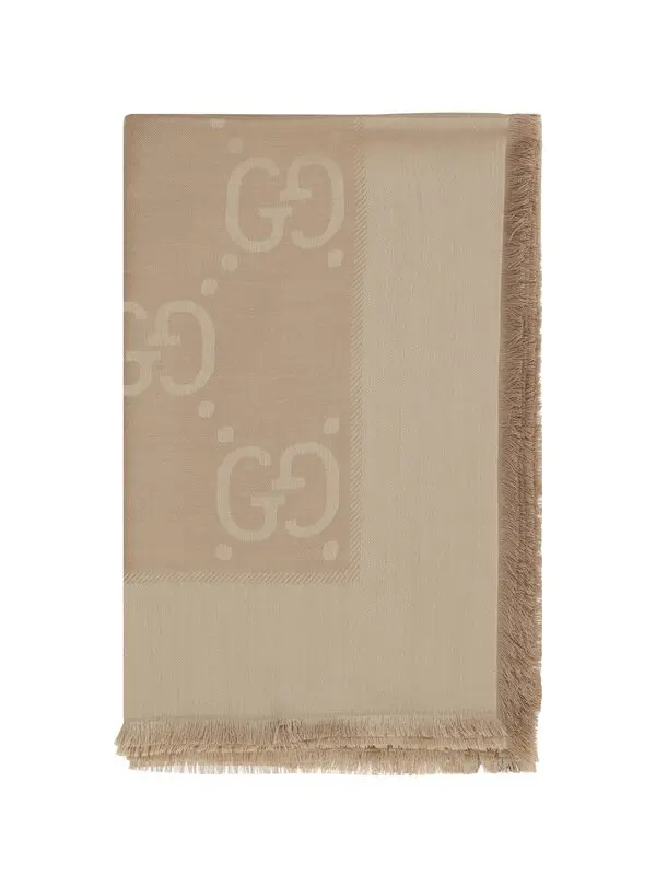Gucci Scarf In Wool And Silk - Brown