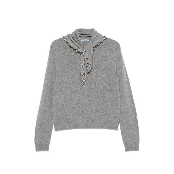 Prada Cashmere Crystal-embellished Pullover - Gray
