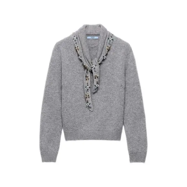 Prada Cashmere Crystal-embellished Pullover - Gray