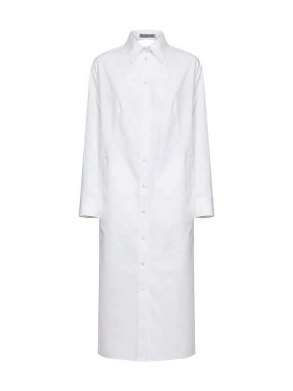 Balenciaga White Poplin Draped Back Shirt Dress - Multicolor