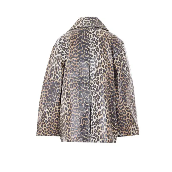 GANNI Laminated Leopard Jacket - Brown