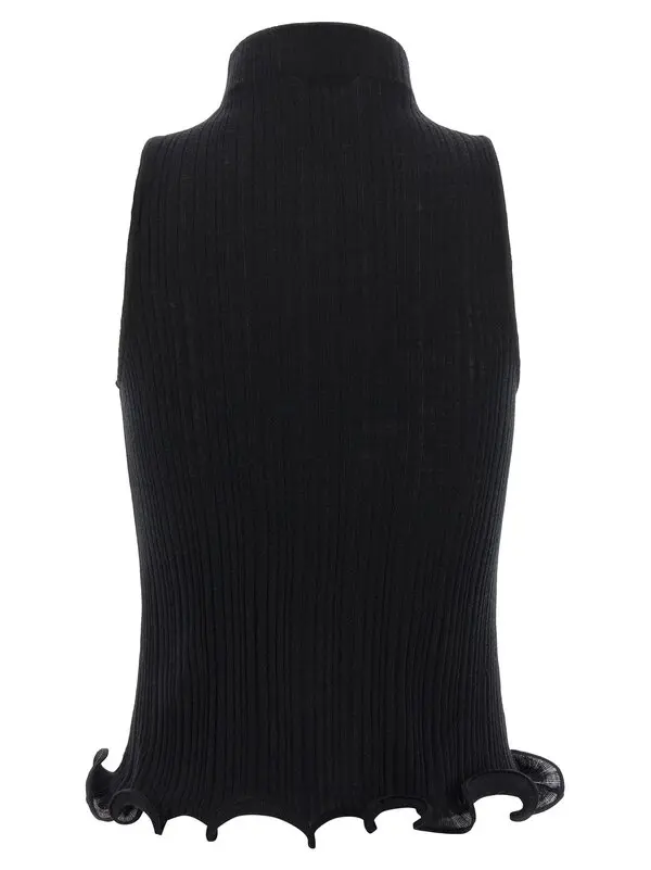 Fendi Ruffled Ribbed Jersey Top - Black