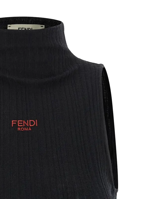 Fendi Ruffled Ribbed Jersey Top - Black