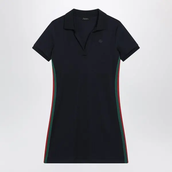 Gucci Cotton Jersey Dress With Web Detail - Blue