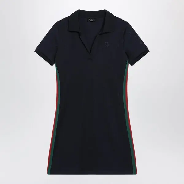 Gucci Cotton Jersey Dress With Web Detail - Blue
