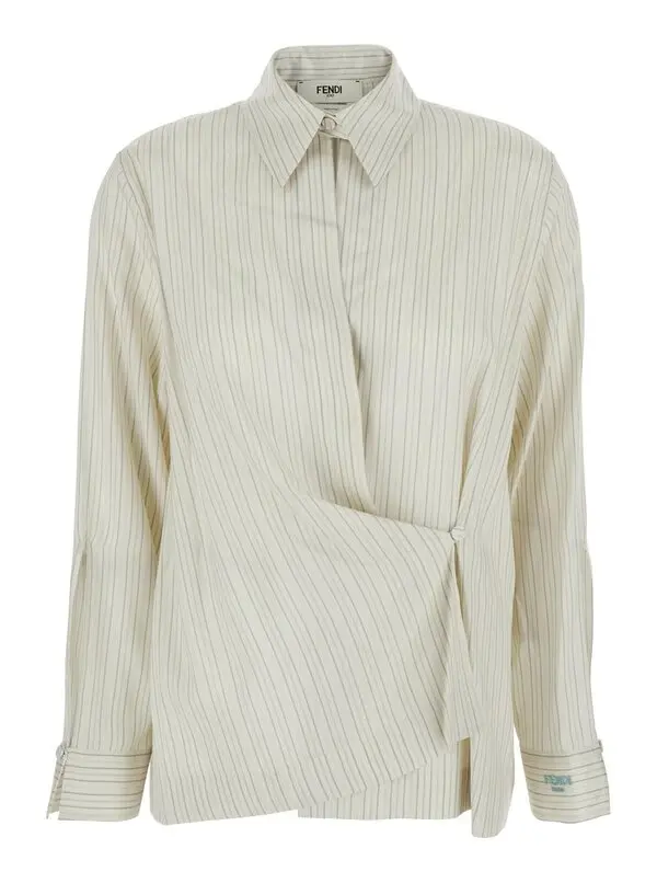 Fendi White Shirt With Point Collar And Asymmetrical Closure In Silk - Multicolor