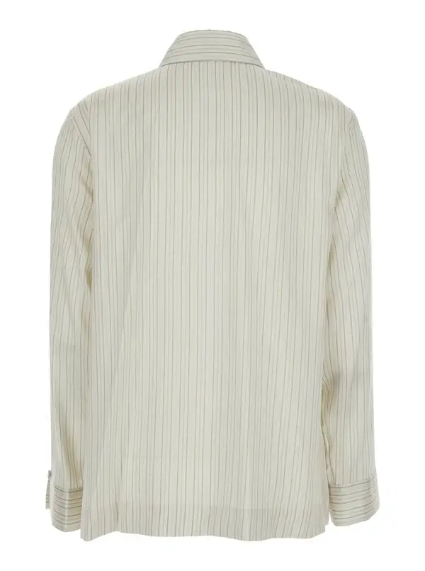 Fendi White Shirt With Point Collar And Asymmetrical Closure In Silk - Multicolor