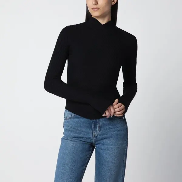 Victoria Beckham Georgia Ribbed Sweater In Merino Wool - Black