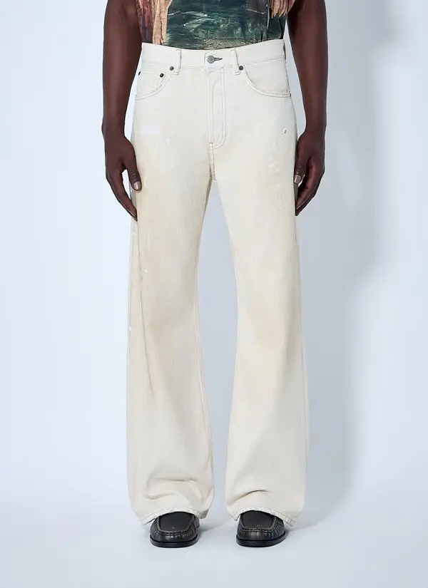 Acne Studios Paint-splatter Wide-leg Denim Jeans - White