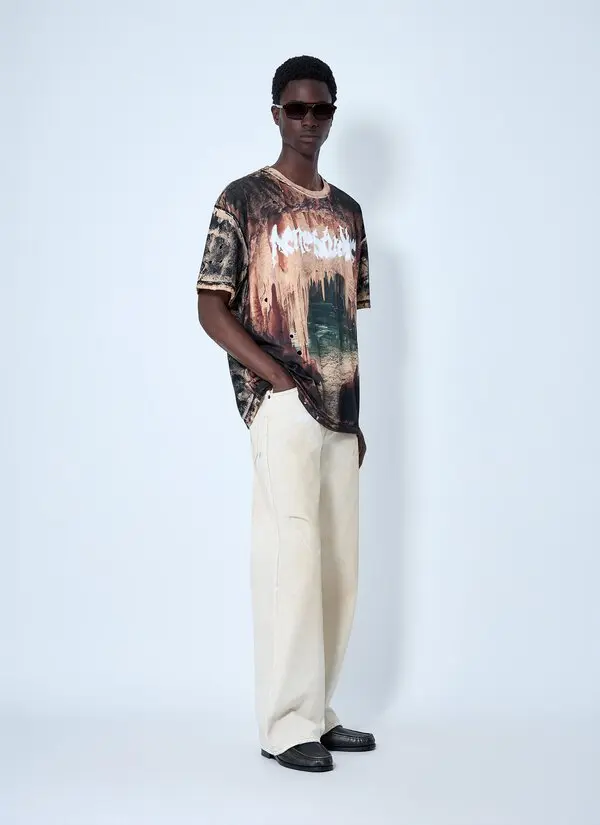 Acne Studios Paint-splatter Wide-leg Denim Jeans