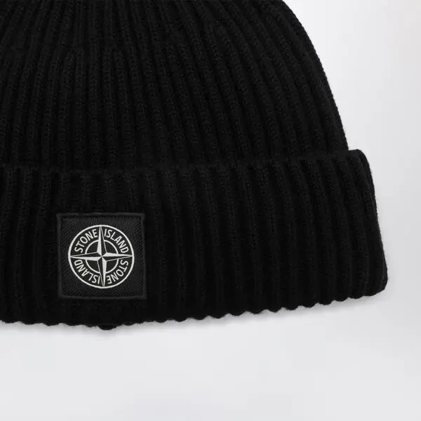 Stone Island Compass Patch Beanie In Wool