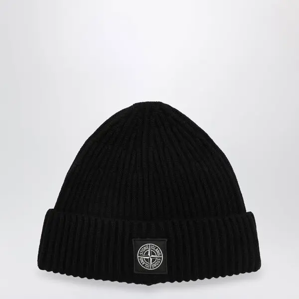 Stone Island Wool Compass Patch Beanie - Black
