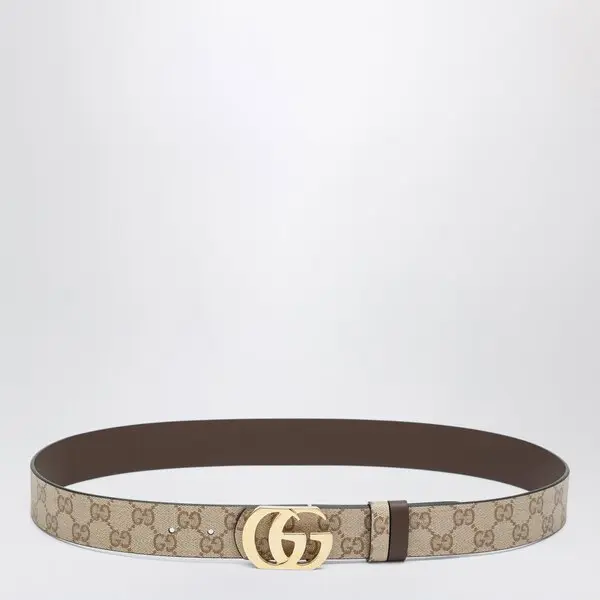 Gucci Sand/dark Brown Reversible Cut Gg Marmont Belt - Cream