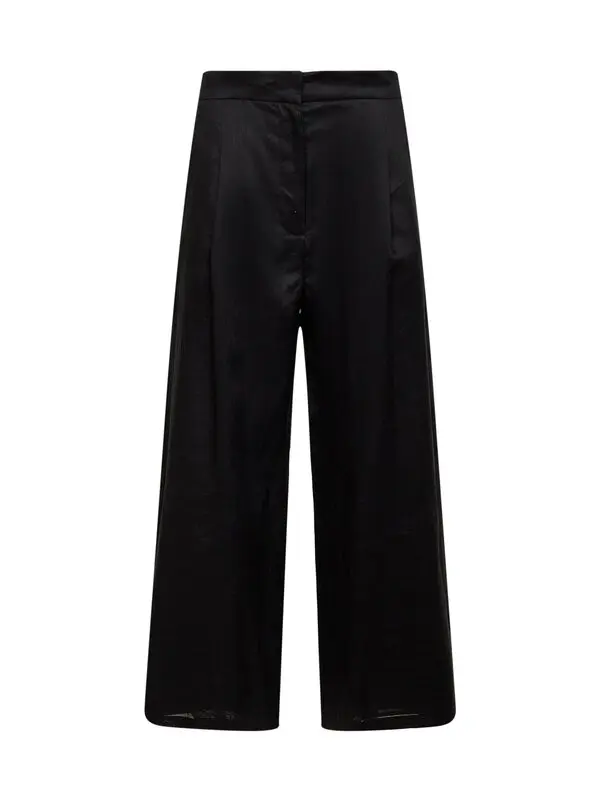 Max Mara Black Washed Ramie Canvas Msttartufo Cropped Trousers - Multicolor