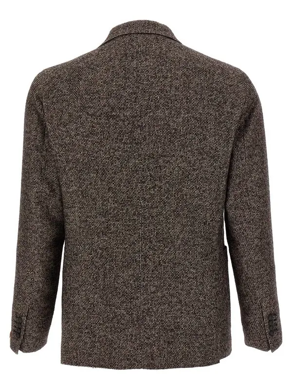 Tagliatore Micro Patterned Virgin Wool Blend Double Breasted Blazer - Brown