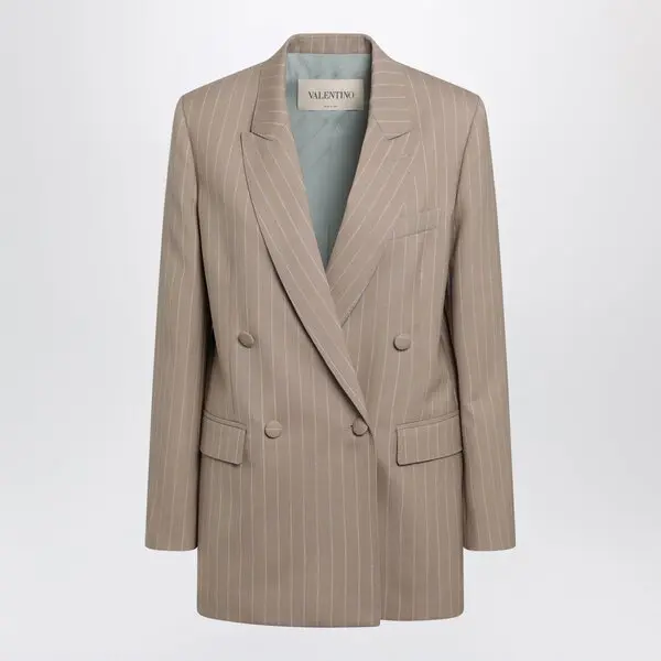 Valentino Garavani Double-breasted Pinstripe Virgin Wool Jacket - Cream