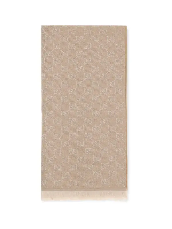 Gucci Gg Supreme Embroidered Wool Scarf - Cream