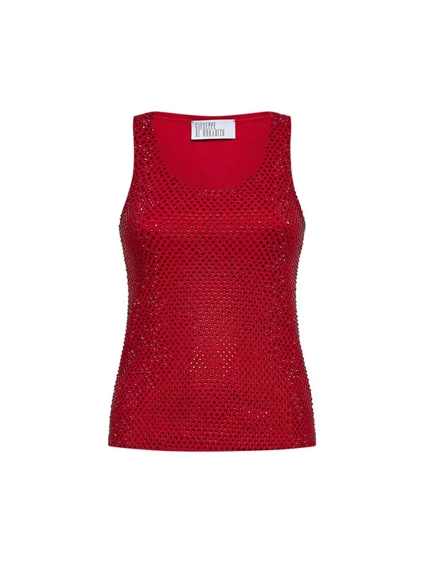 Giuseppe Di Morabito Red Crystal-embellished Stretch Cotton Knit Tank Top - Multicolor