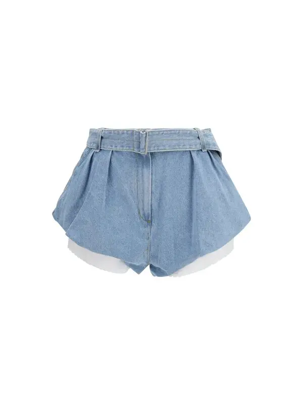 Magda Butrym Flared Denim Shorts With Undershorts - Blue