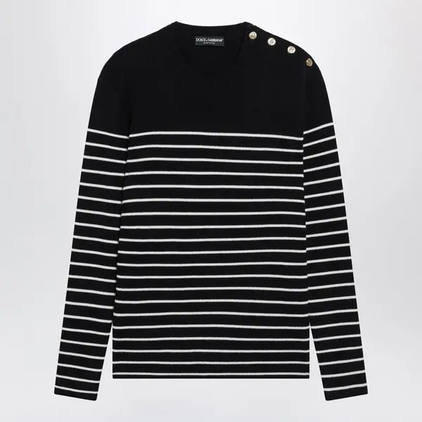 Dolce & Gabbana Blue/white Striped Wool Sweater With Buttons - Multicolor