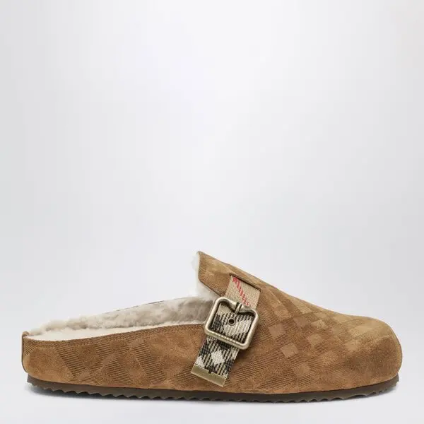 Burberry Urchin Clog In Shearling Check Jute