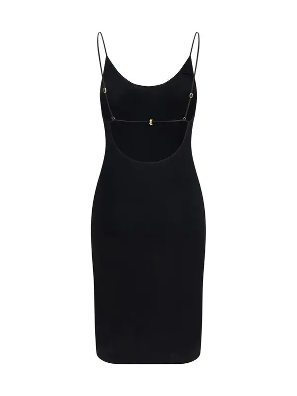Saint Laurent Cassandre Open-back Ribbed-knit Dress