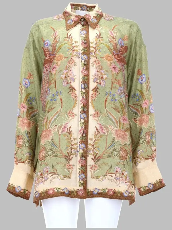 Zimmermann Silk Indrah Relaxed Fit Shirt - Green