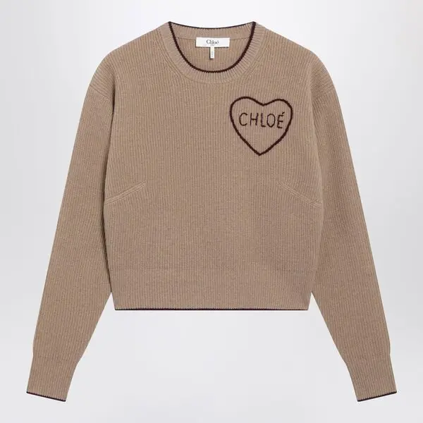 Chloé Wool And Cashmere Logo Sweater - Brown