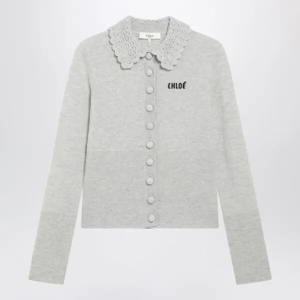 Chloé Slim-fit Logo Wool Cardigan In Sweet Grey - Gray