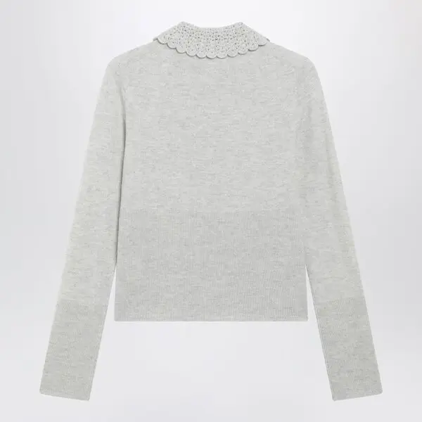 Chloé Slim-fit Logo Wool Cardigan In Sweet Grey - Gray