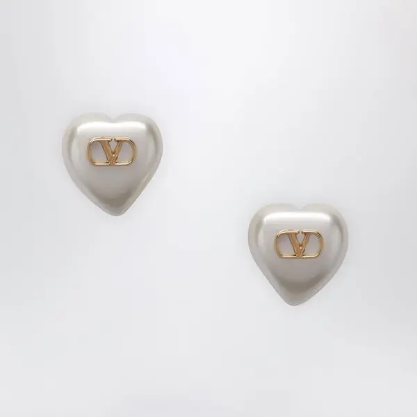 Valentino Garavani Vlogo Signature Earrings In Pearl And Gold/cream Metal - Silver