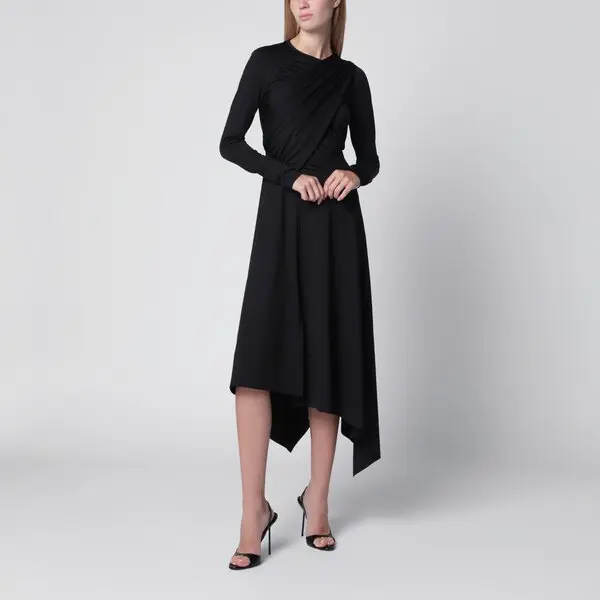 Victoria Beckham Asymmetric Draped Dress In Stretch Fabric - Black