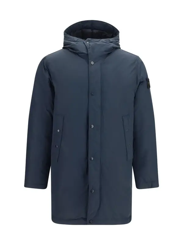 Stone Island Long Down Jacket - Blue