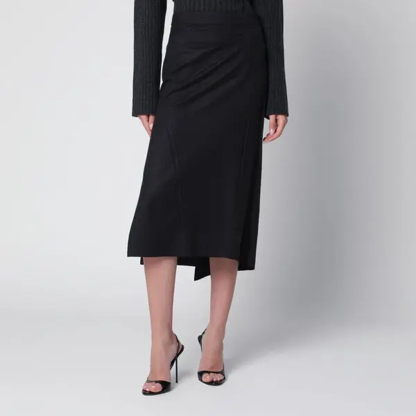 Victoria Beckham Pressed Midi Skirt In Dark Grey Wool And Mohair - Gray