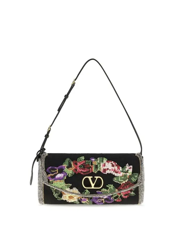 Valentino Garavani Small Devain Embroidered Shoulder Bag - Black