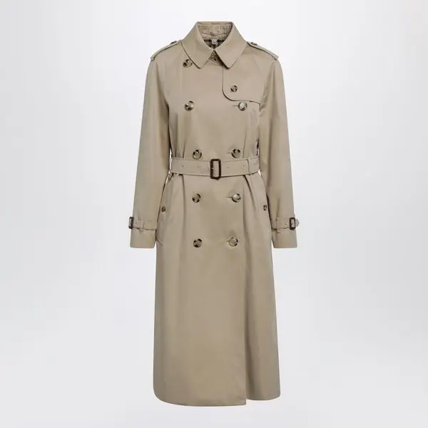 Burberry Waterloo Long Cotton Gabardine Trench Coat In Honey - Cream