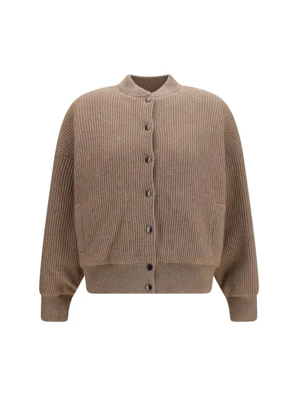 Brunello Cucinelli Ribbed Cashmere Bomber - Cream