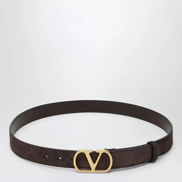 Valentino Garavani Vlogo Signature Belt In Ebony Suede - Brown