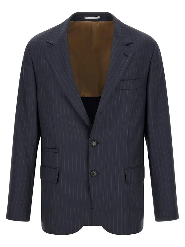 Brunello Cucinelli Pinstripe Batavia Blazer - Blue