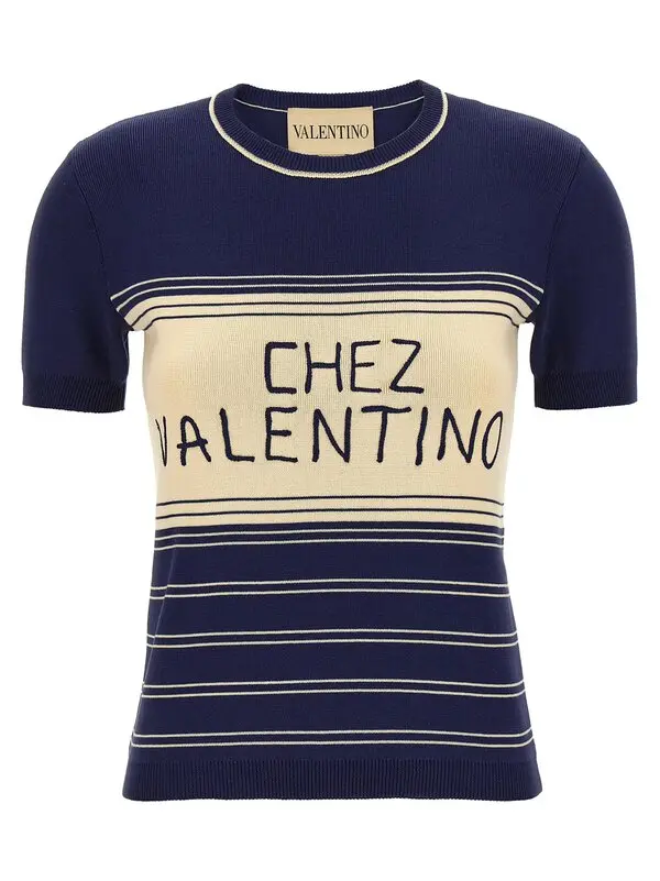 Valentino Garavani Striped Knit T-shirt - Blue